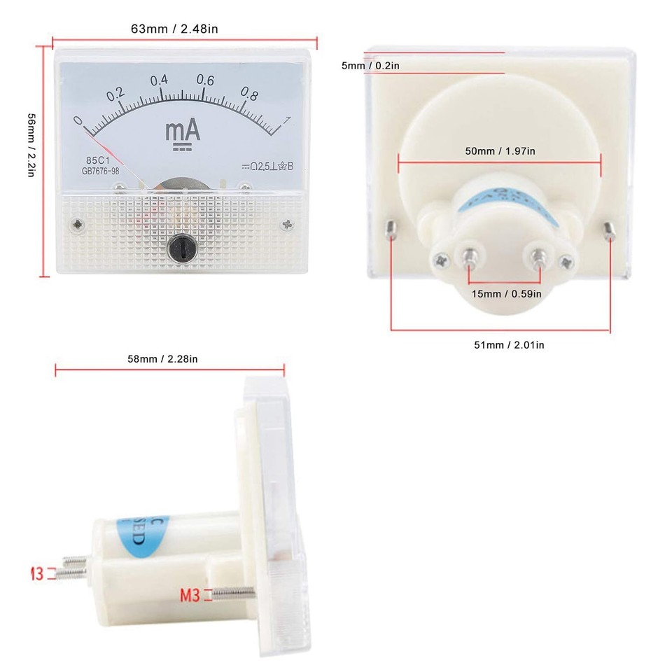 Pointer DC Ammeter, Analog Amp Meter Gauge 85C1 DC 0~1MA Pointer DC ...