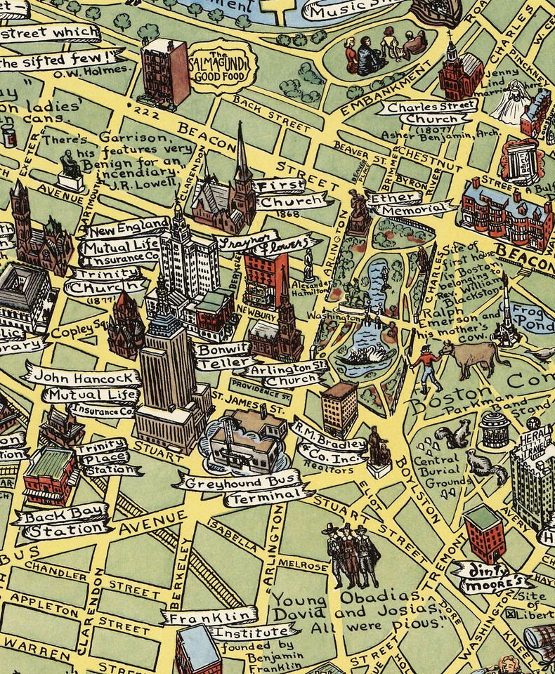 Pictorial Map Boston Massachusetts Family History Wall Art Poster Print ...