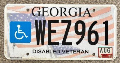 Georgia 2013 MILITARY DISABLED VETERAN GRAPHIC License Plate # WEZ961 ...