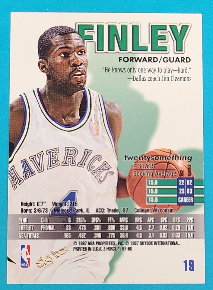 1997-98 SkyBox Z-Force #19 Michael Finley Dallas Mavericks BASKETBALL ...