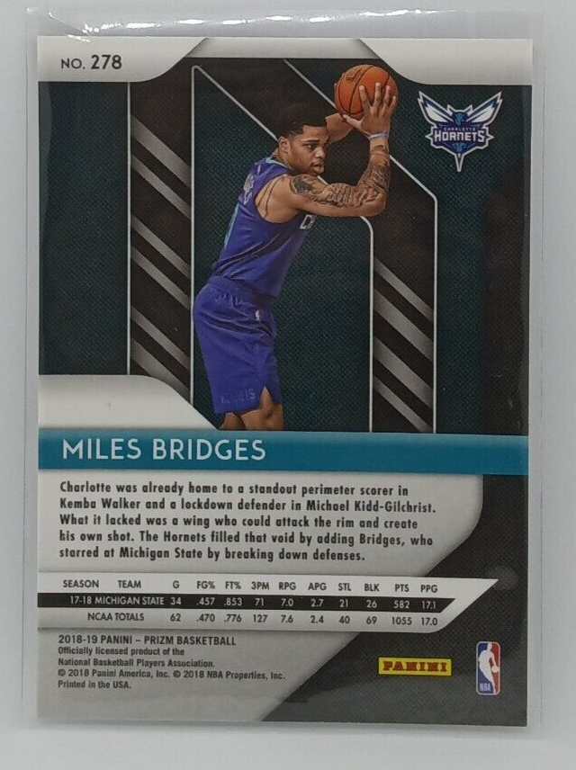 Miles Bridges 2018-19 Panini Prizm ROOKIE CARD #278 Charlotte Hornets ...