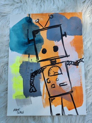 Matt Scalf Abstract Robot Graffiti Street Art Modern Face 9x12 ORIGINAL ...