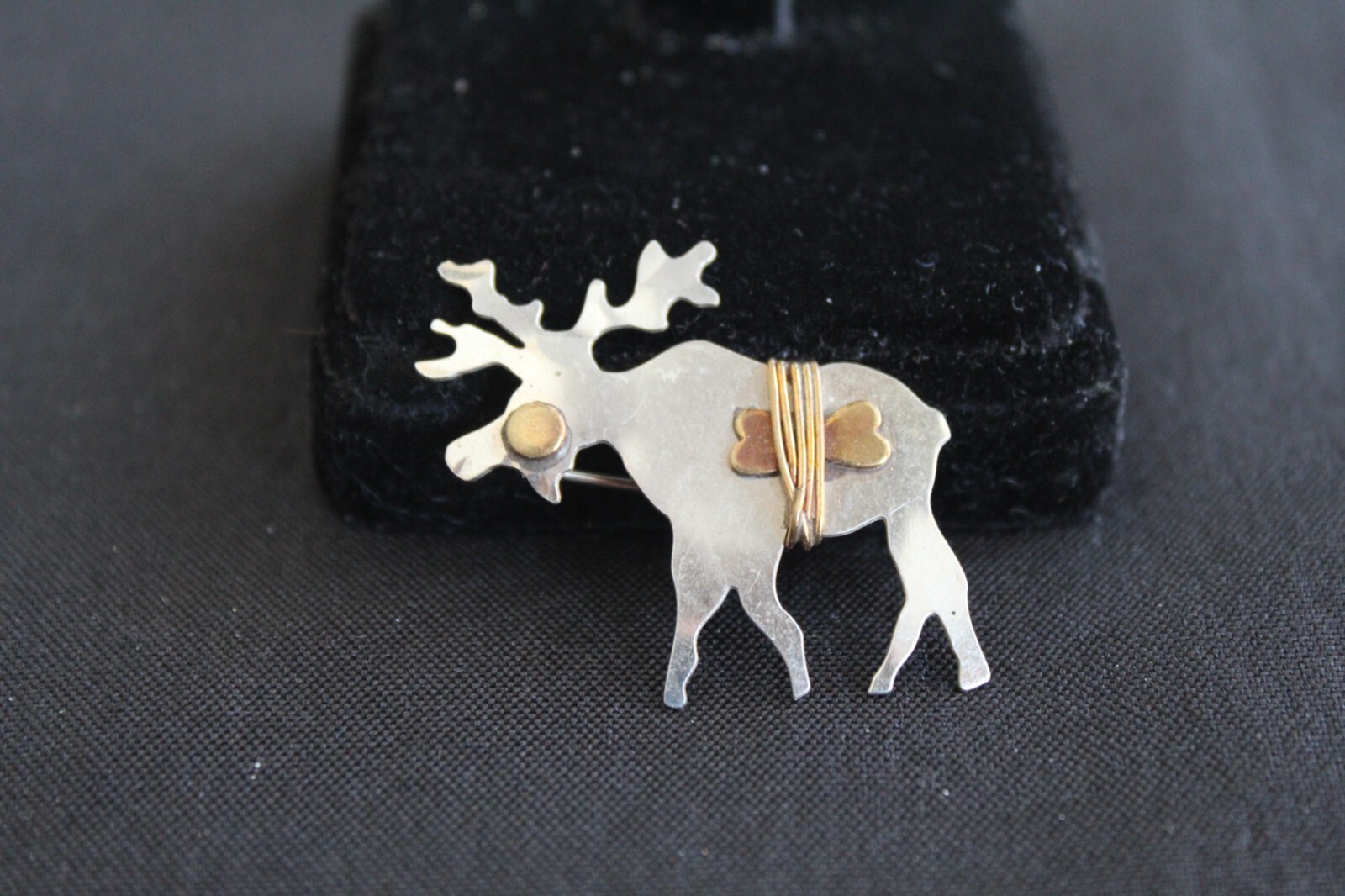 Vintage Artist Made Metal Moose Pin - Gem