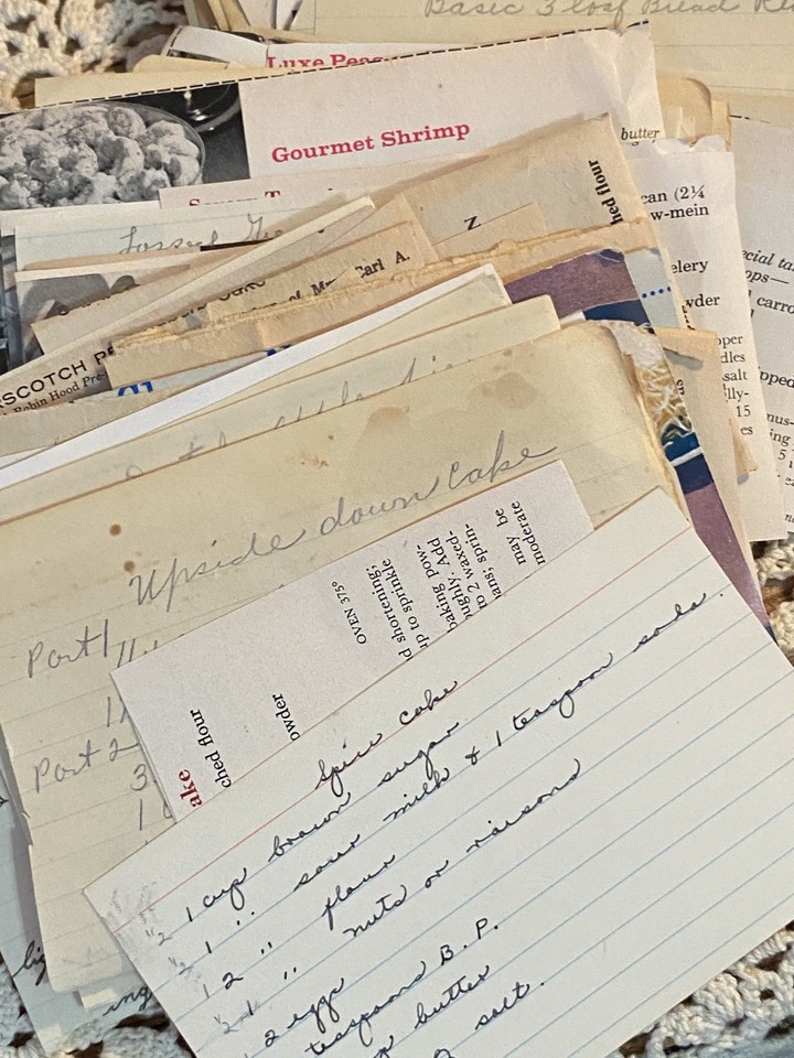 Vtg 60s WOOD RECiPE BOX kitchen decals -inside 100+ RECiPES handwritten ...