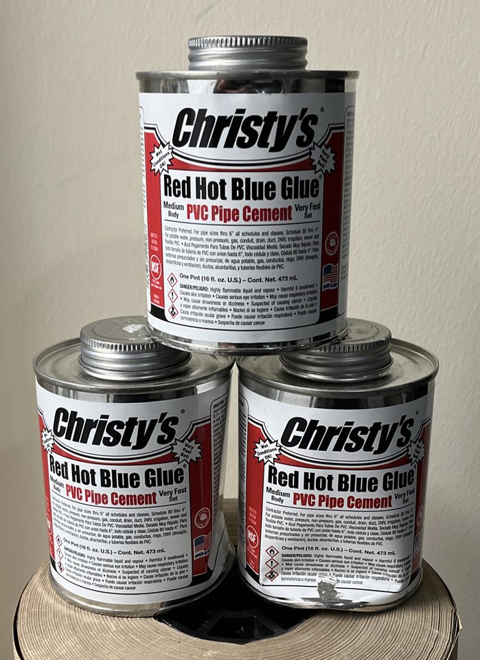 Christy's Red Hot Blue Glue 16 oz. Fast Set PVC Pipe Cement, Brush Top ...