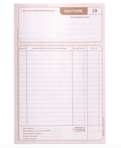 Cahier Facturier Facture auto entrepreneur autocopiant 14,8x21 cm 50 ...