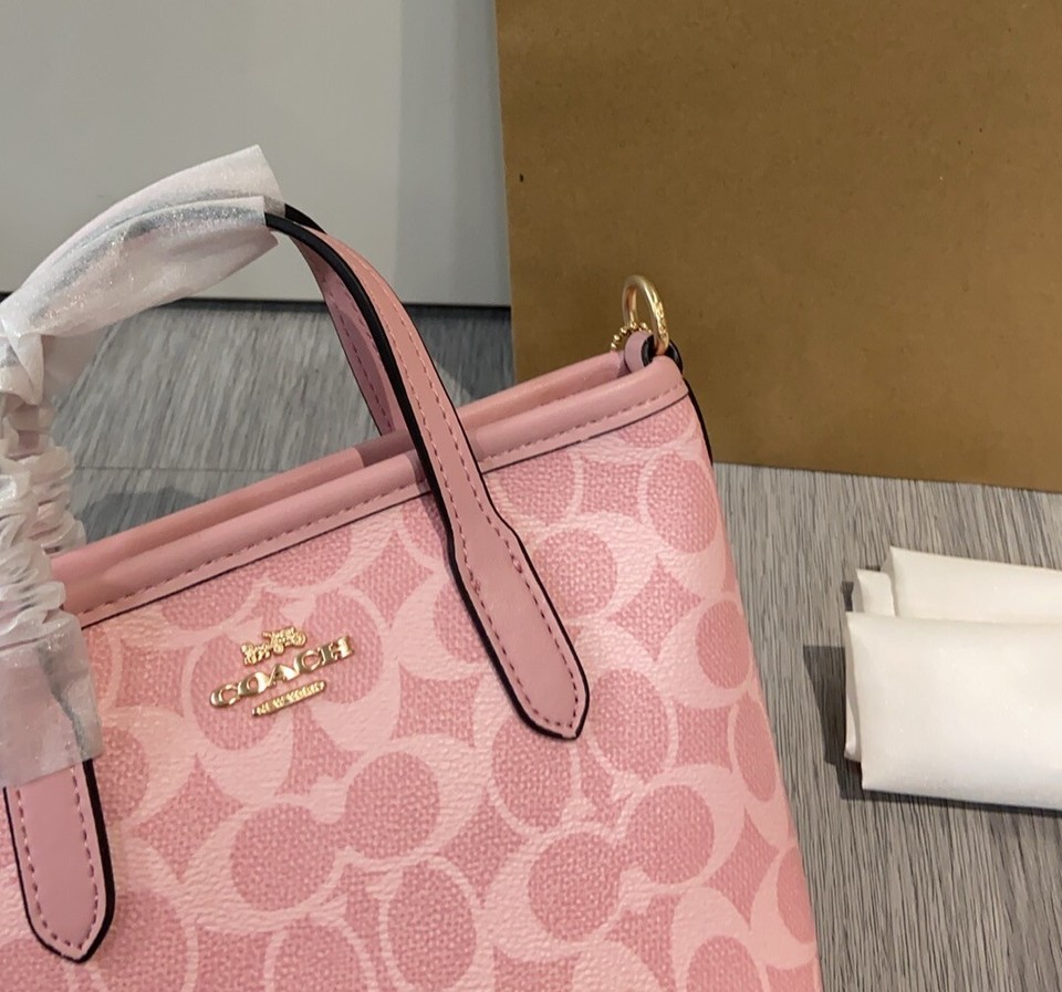 COACH City Mini Tote Bag Signature Canvas CW032 Powder Pink Crossbody ...