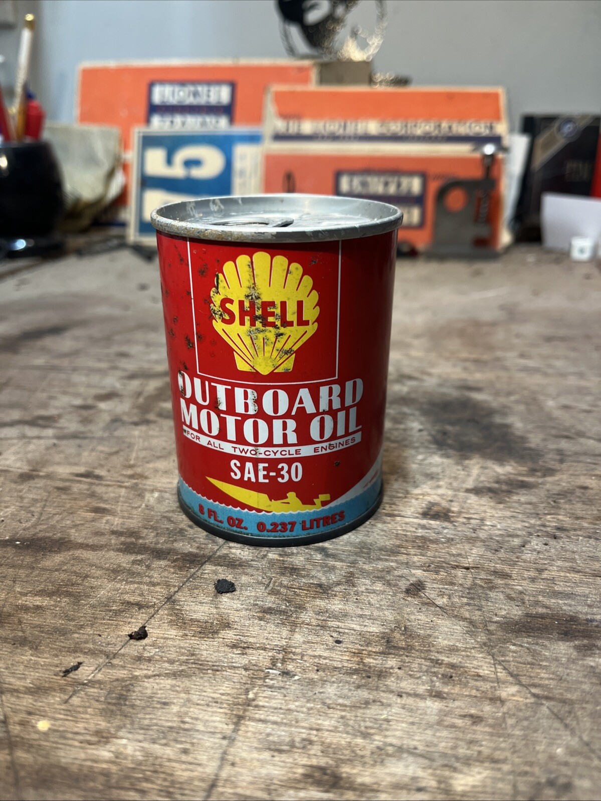 Vintage NOS Shell Outboard Motor 1/2 Pint 8oz Full Oil Two Cycle Sae-30 ...