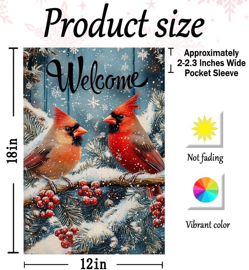 Winter Cardinal Garden Flag，12x18 Inch Double Sided Outside Cardinal ...