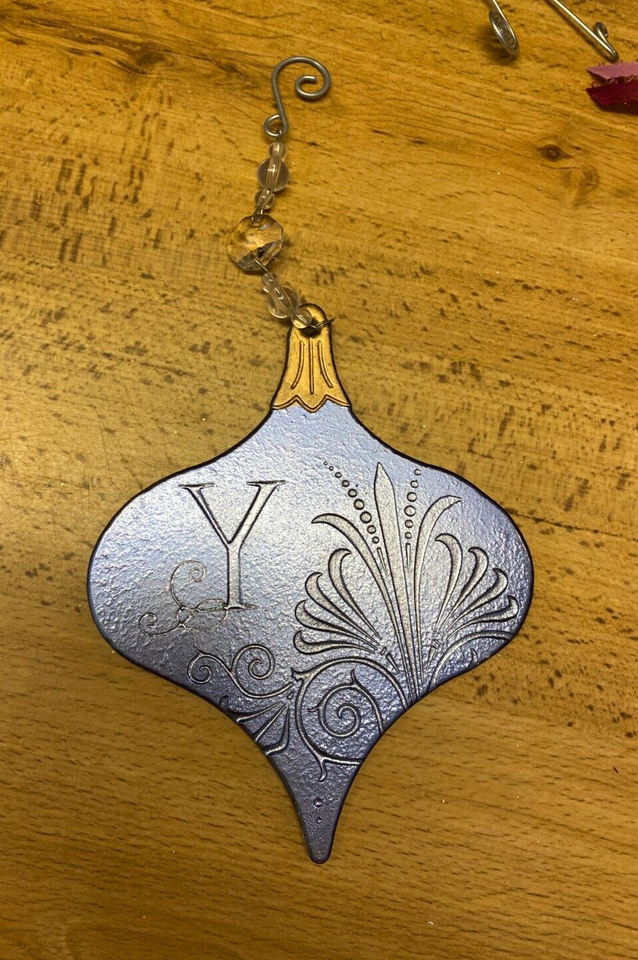 Grasslands Road Glass Monogram Letter Y Blue Gold w Prism Christmas ...