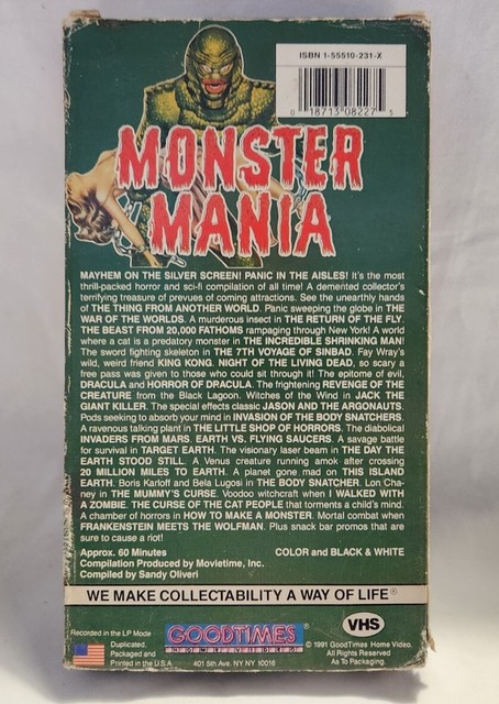 Monster Mania RARE VHS 1991 Compilation of Horror and Sci-fi Movie ...