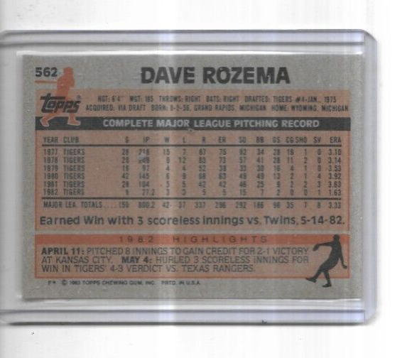 1983 Topps #562 Dave Rozema Detroit Tigers | eBay