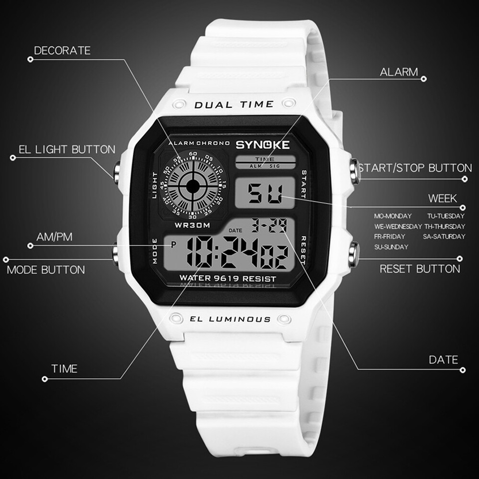 SYNOKE Mens Digital Watch Waterproof Multifunction Casual Wristwatch ...