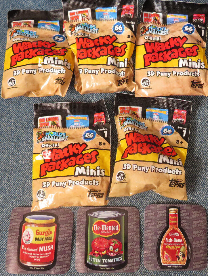 Official Wacky Packages Minis Lot of 5 Blind Bags + 3 Stickers Series 1 ...