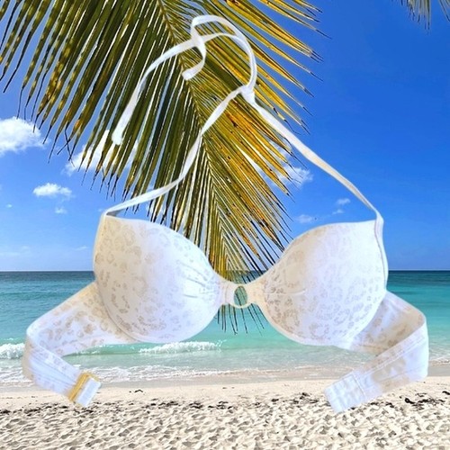 Smart & Sexy Swim Push Up Halter Bikini Top Underwire White Gold Womens ...