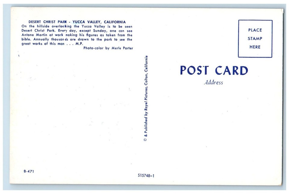 Yucca Valley California Postcard Desert Christ Park Hillside Statue 1960 Vintage | eBay