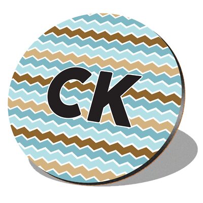 1 x Round Coaster - Letters CK Blue Waves Geometry Zigzag Color Initial ...