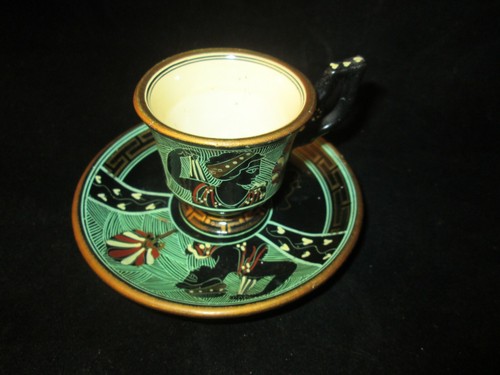 Greek Art Tea Cup Saucer Set Hand Made in Greece Black Lekythos Louvre ...