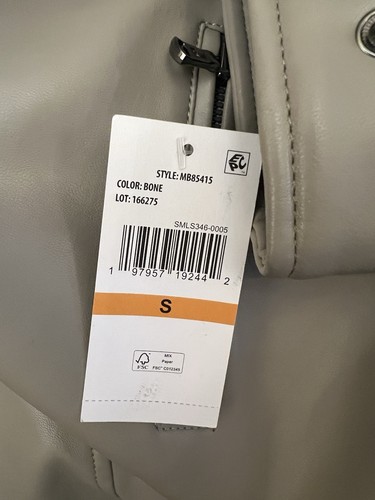 #236 Michael Kors Mens Faux Leather Jacket, MB85415 Color: Bone Size S ...