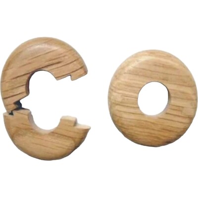 2pc 15mm SOLID OAK COLOUR WOODEN WOOD RADIATOR PIPE COLLARS COVER FLOOR ...