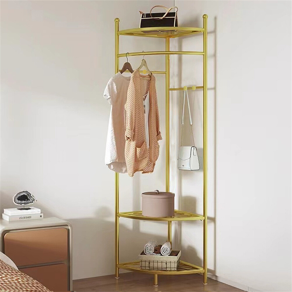 Heavy Duty Gold Hat Coat Rack Clothes Hanger Corner Hall Tree Stand ...