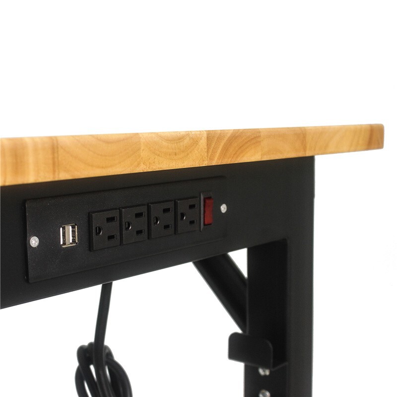 Metal Adjustable Worktable w/Power Outlets Work Bench for Home Garage ...
