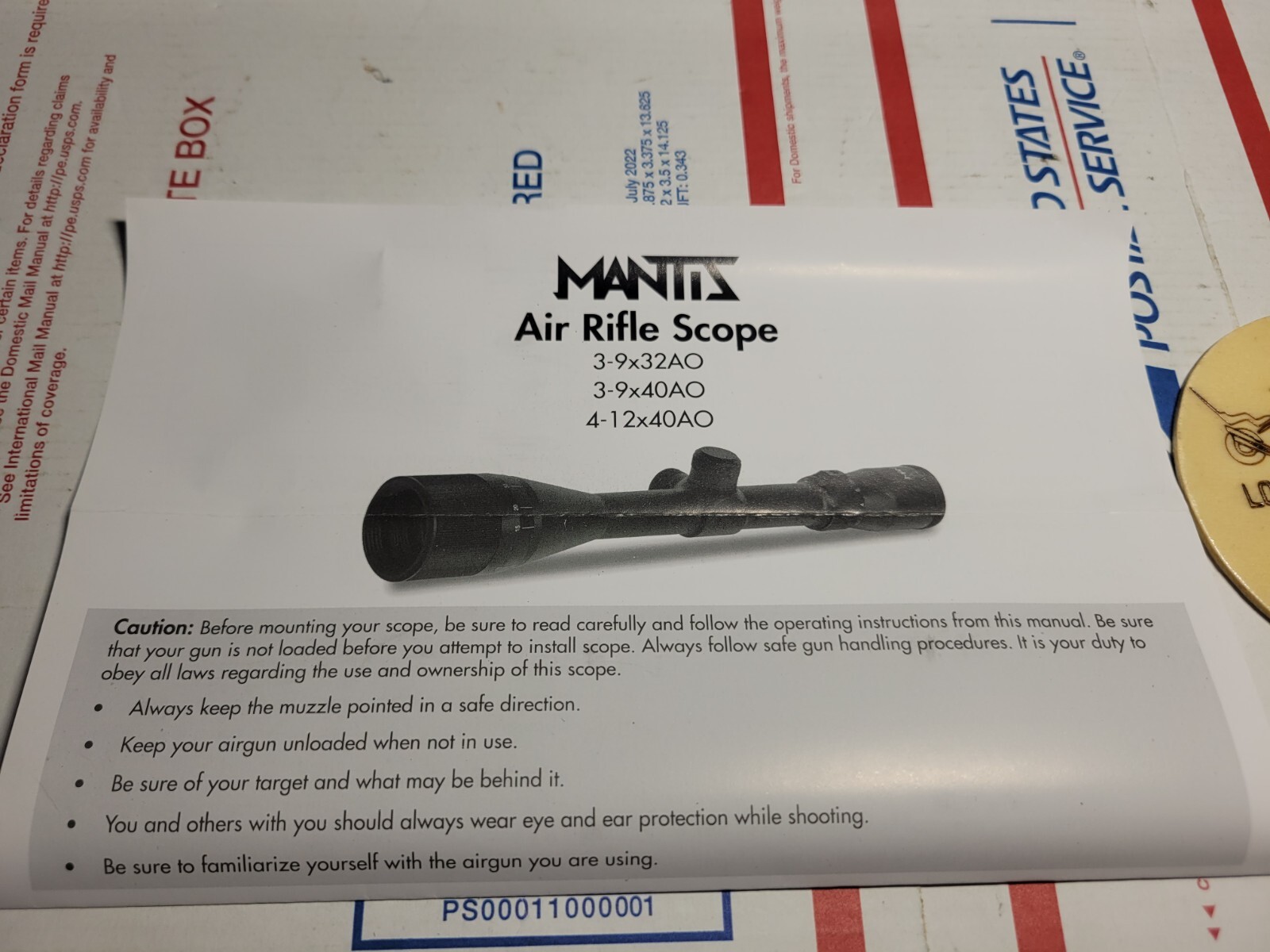 NEW Mantis 3-9x40 AO Scope Mil-Dot Reticle 1/4 MOA 1" Tube Black ...