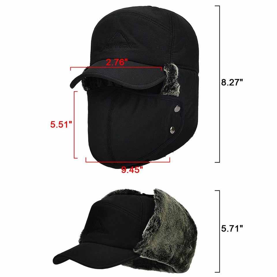 Winter Warm Fleece Lined Hat Windproof Ski Cap with Ear Flaps for Cold ...