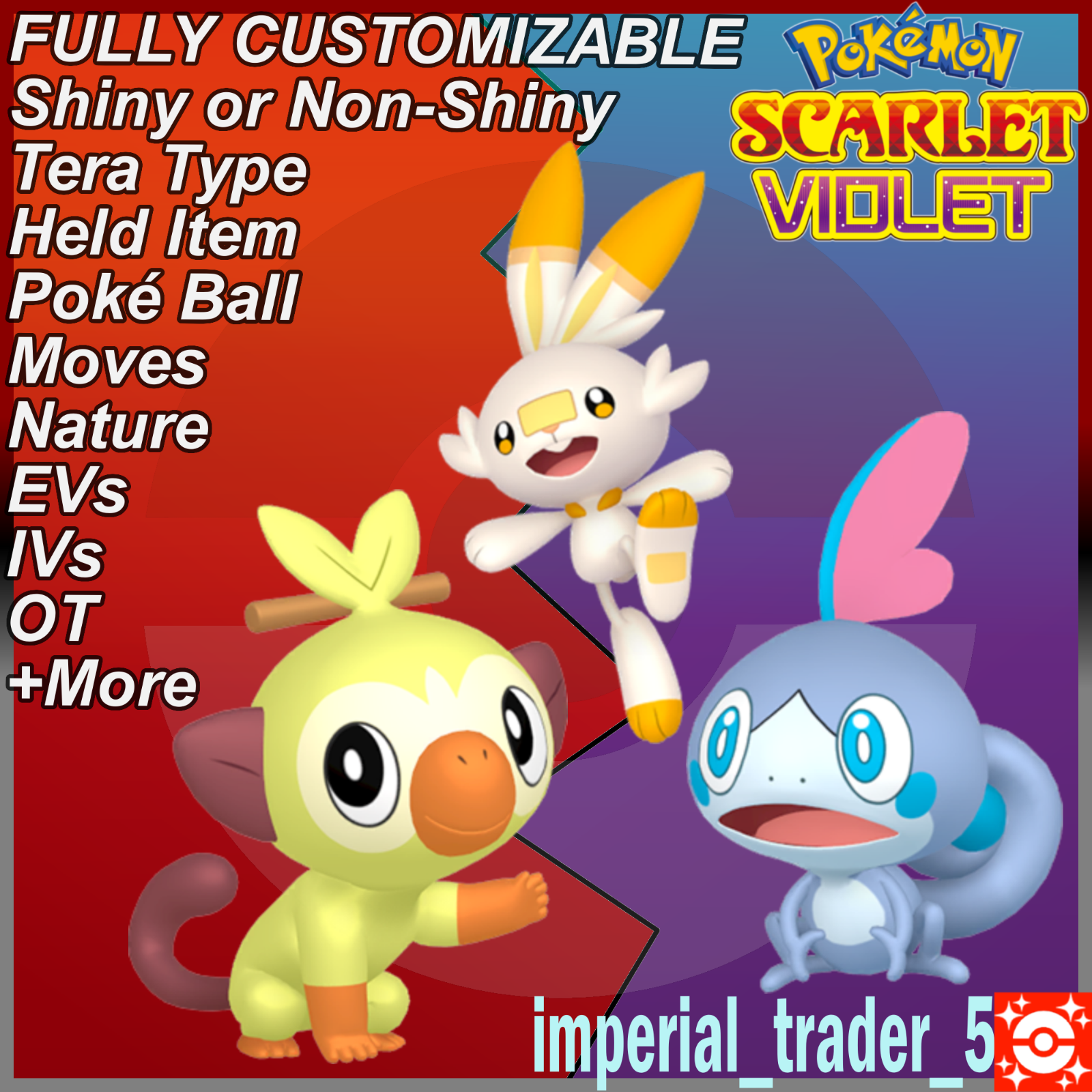 Pokémon Scarlet and Violet Shiny Galar Starters Bundle 6IV Customizable ...