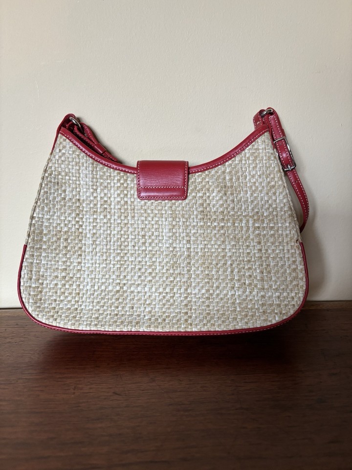 Coach Handbag Red Leather Straw Woven Rattan Vintage Style | eBay