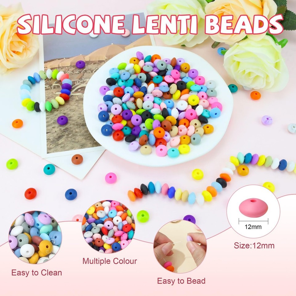 200Pcs Silicone Lentil Beads, Black and White 12mm Silicone Abacus ...
