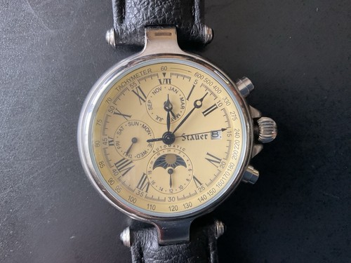 STAUER TACHYMETER DAY DATE MOON AUTOMATIC 27 JEWELS MENS WATCH | eBay