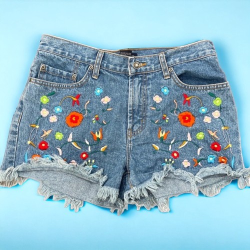 Boston Proper Denim Shorts Womens Size 6 Floral Embroidered Raw ...
