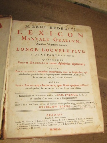1755 LEXICON MANUALE GRAECUM BY HEDERICUS THESAURUS GREEK LANGUAGE ...