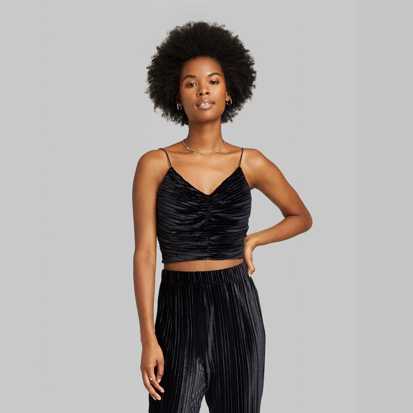 Wild Fable Women's Slim Fit Cinched Front Velvet Tiny Tank Top Black ...