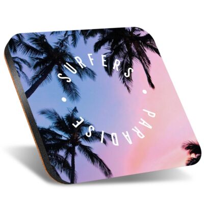 1x Square Coaster 12cm Surfers Paradise Tropical Sunset Surf #63294 ...