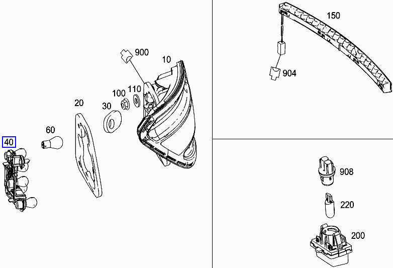 MERCEDES W204 Rear Right Tail Light Cluster Bulb Holder A2048201600 for ...
