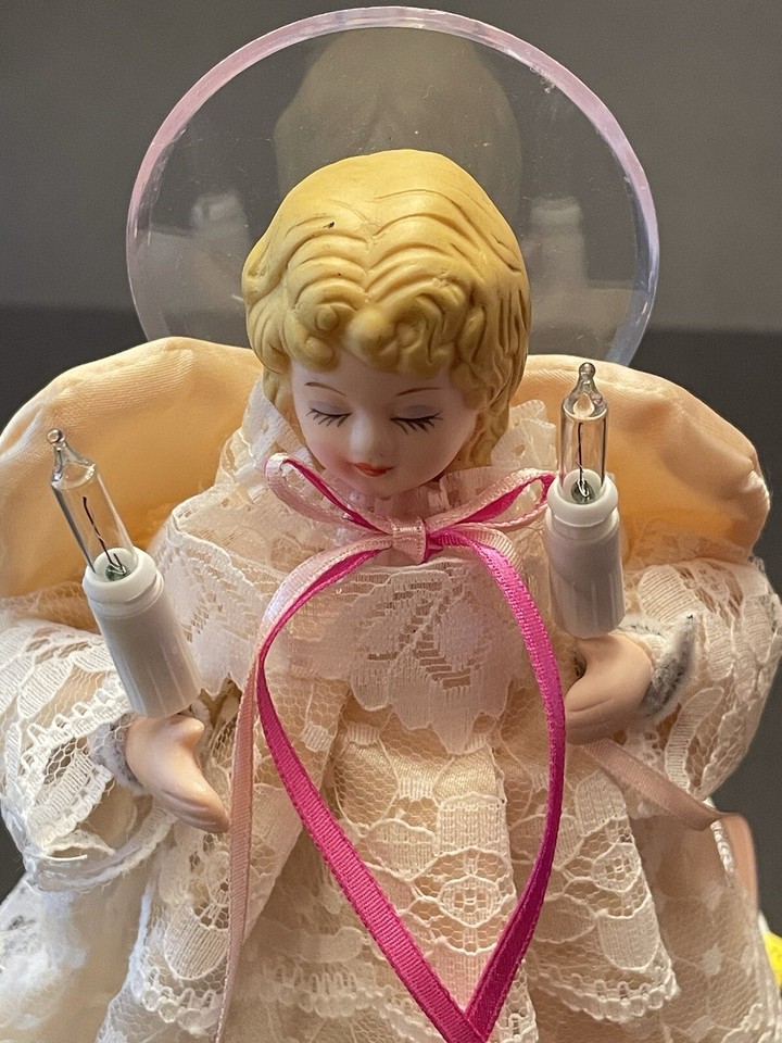 VTG 1960s Christmas Angel Tree Topper Lighted White Lace 10 Lights ...