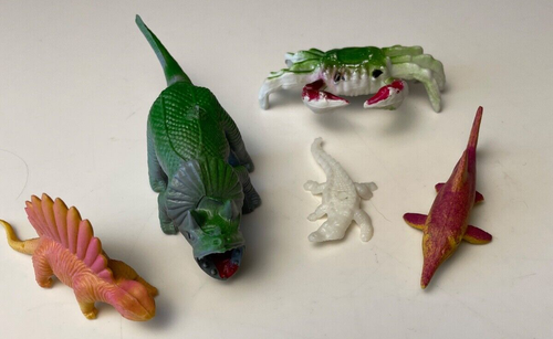5 Vtg Plastic Animal Toys Dinosaurs & Crab Ichthyosaurus Spinosaurus ...