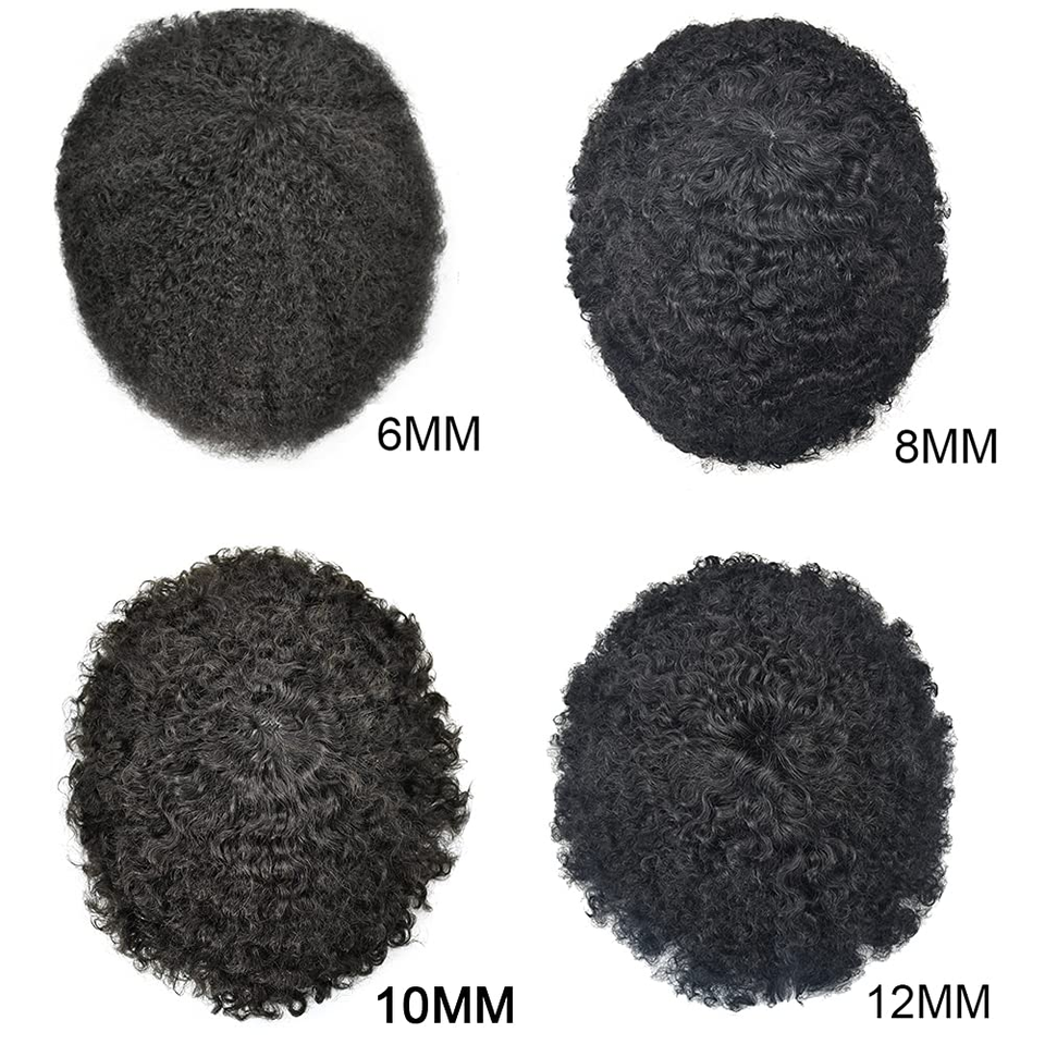 Mens Toupee Lace Front Afro Curl Black Human Hairpiece African American ...