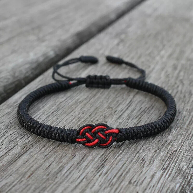2Pcs Red Black String Braided Bracelet with Lover Knots for Couple Luck ...