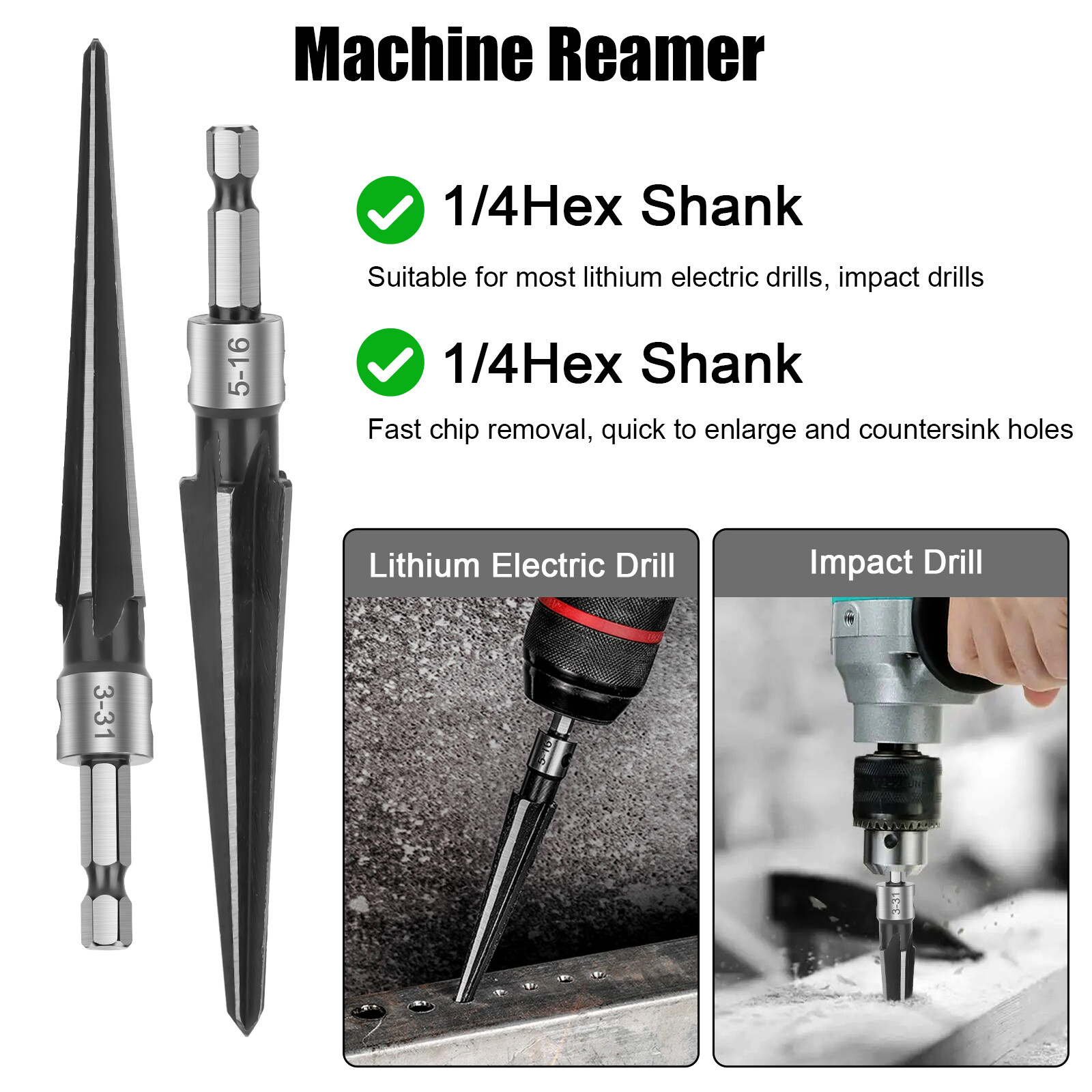 2Pcs T Handle Taper Reamer Tool Set 6 Fluted Chamfer Reaming 1/4 Inch ...