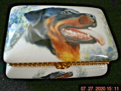 VINTAGE LIETTE INT’L PORCELAIN HAND DECORATED ROTTWEILLER HINGED ...
