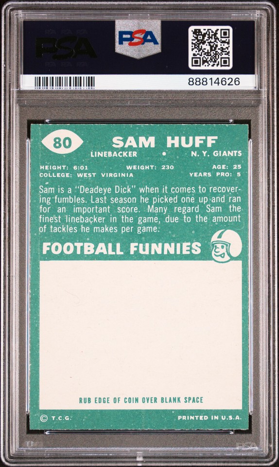 1960 TOPPS FOOTBALL #80 SAM HUFF NEW YORK GIANTS PSA 8 | eBay