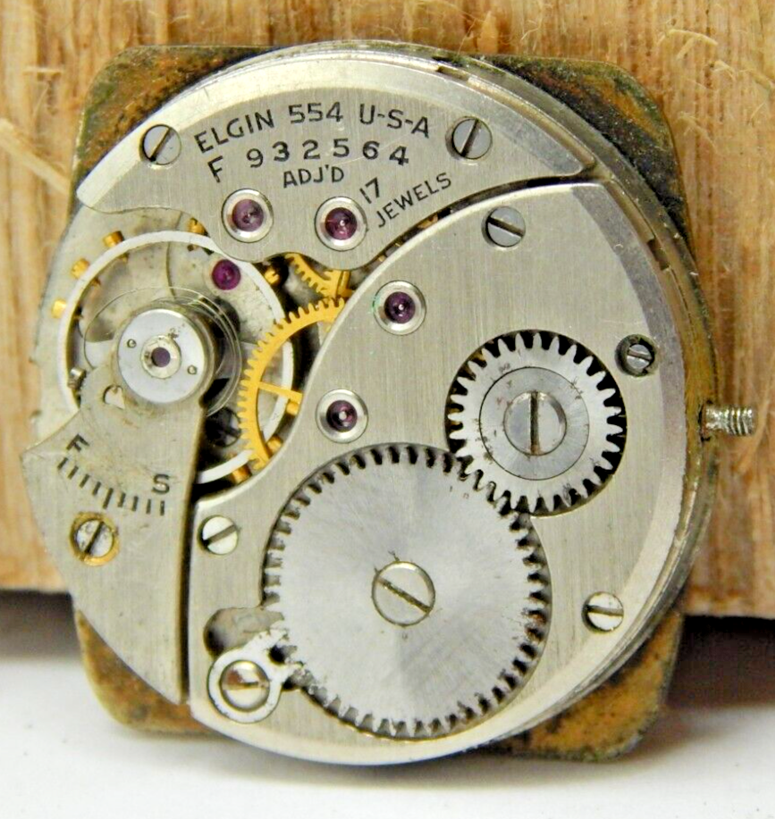 Vintage Elgin 554 17 jewel adjusted men's wrist watch movement with ...