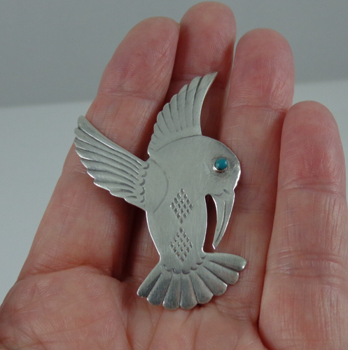 Sterling Silver 2" Hummingbird Bird Turquoise Resin Eye Pin 925 | eBay