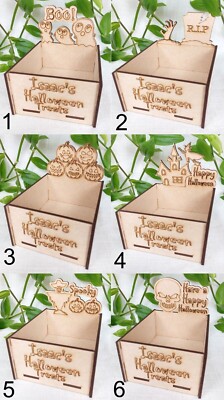 Halloween Wooden Personalised Treat Box Hampers Gift Fillable Craft Kit ...