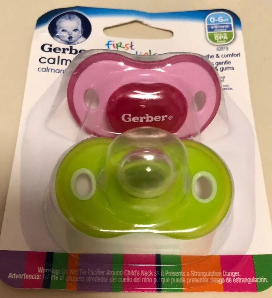 Gerber First Essentials Calming Pacifiers 0-6mo 2 per Pack Pink Green ...