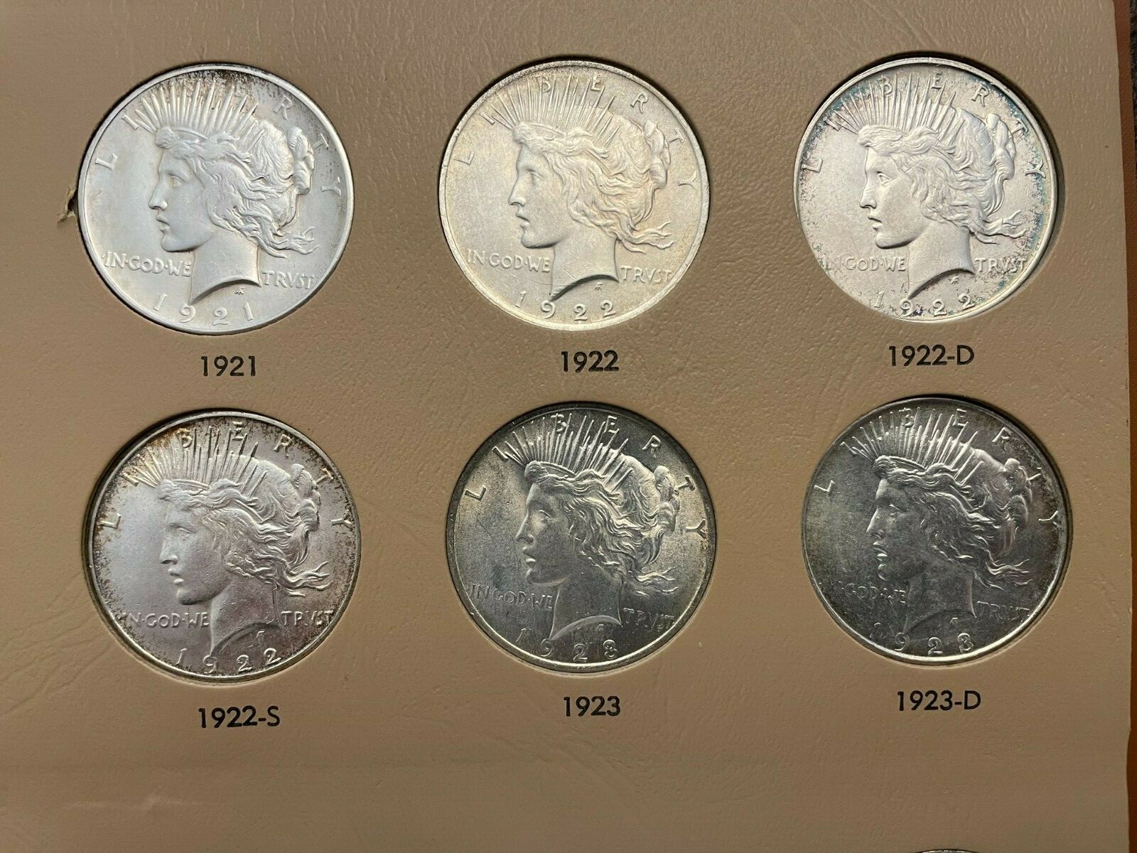 complete peace dollar set Xf to bu blue and gold toning on coins | eBay