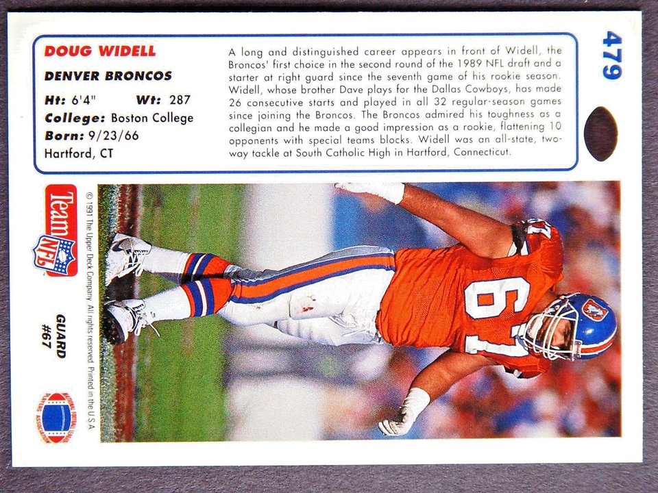 Doug Widell #479 Upper Deck 1991 Football Card (Denver Broncos) LN | eBay